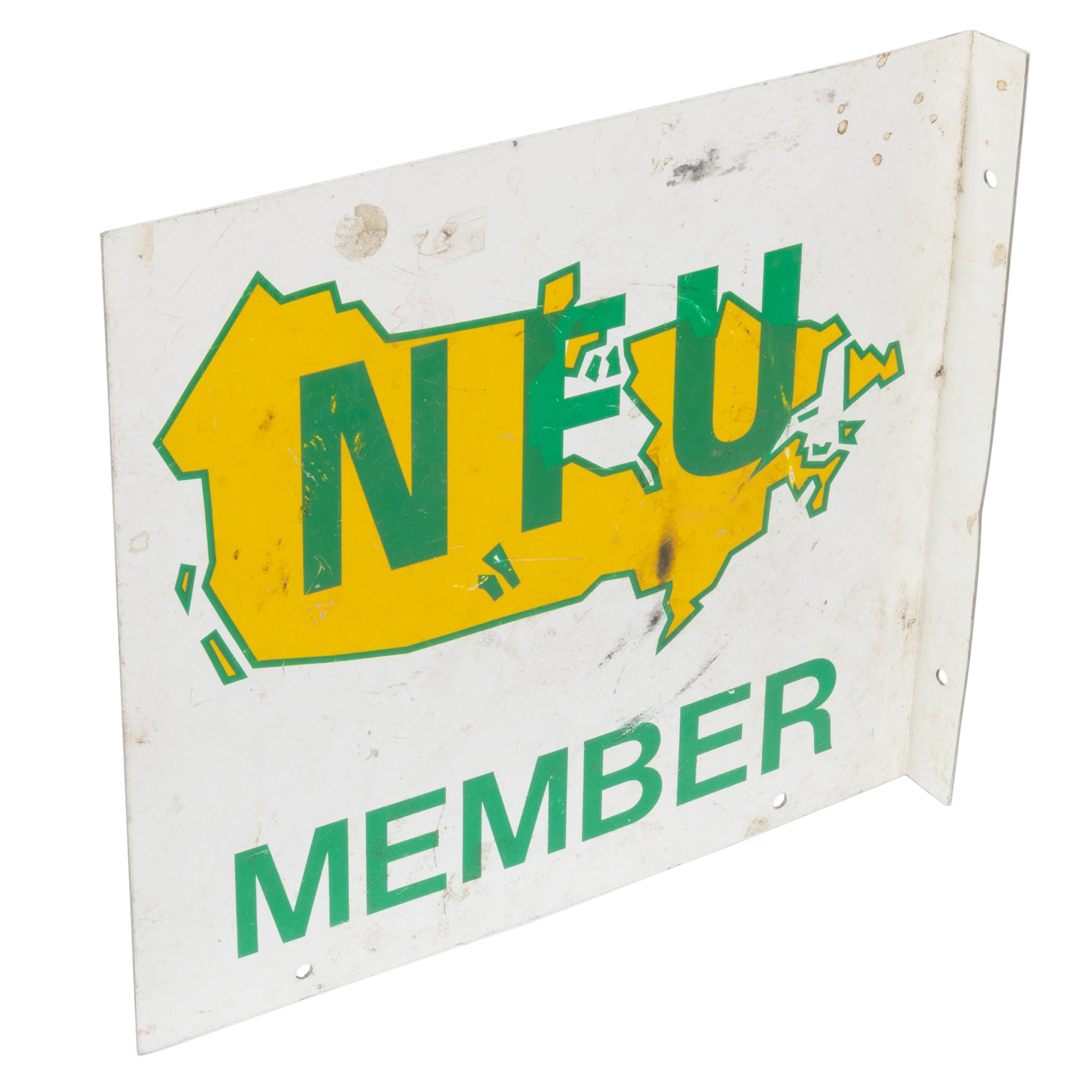 White, Green and Yellow Porcelain NFU Member Flange Sign – Iron Crow