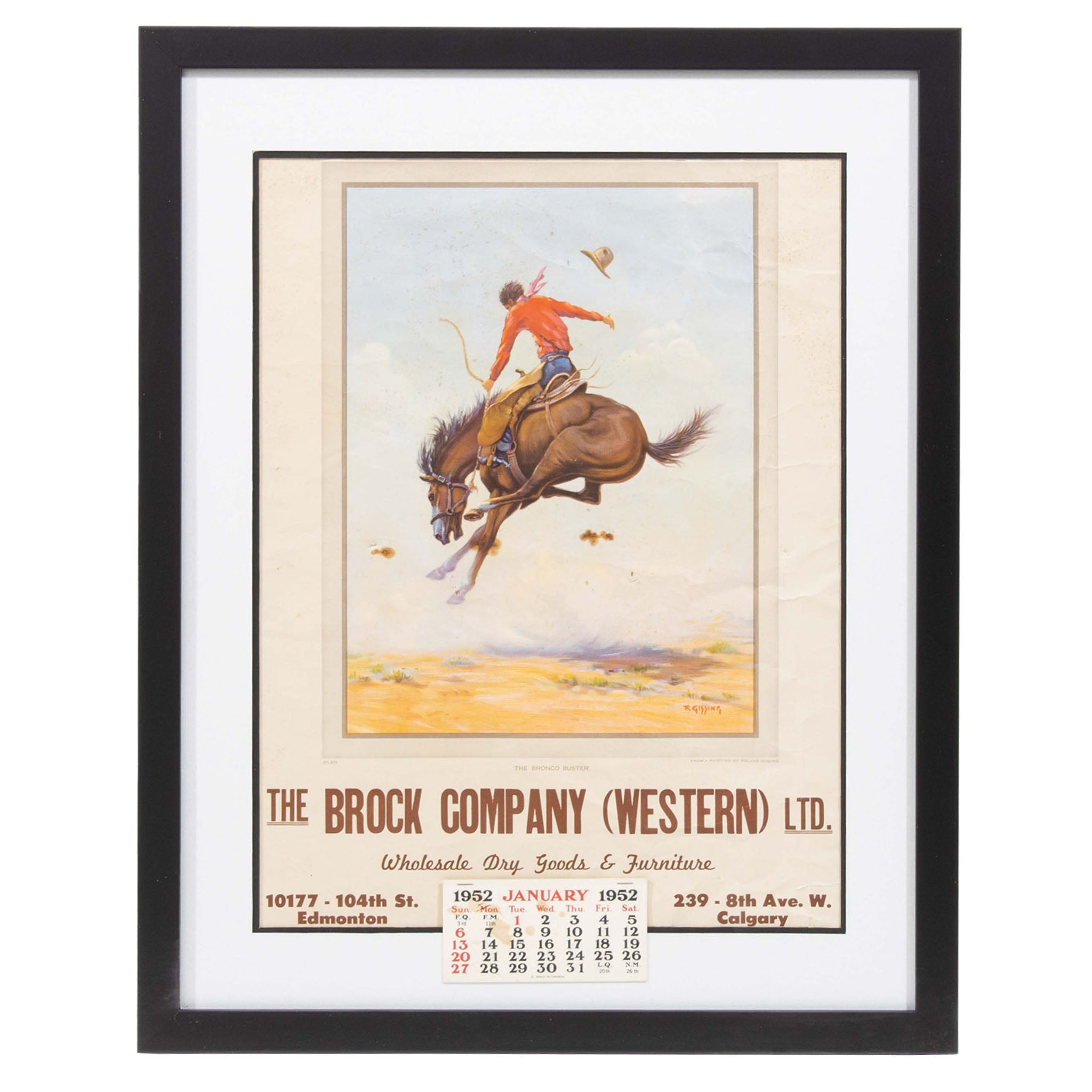 Framed Brock Company (Western) Ltd. 1952 Calendar – Iron Crow