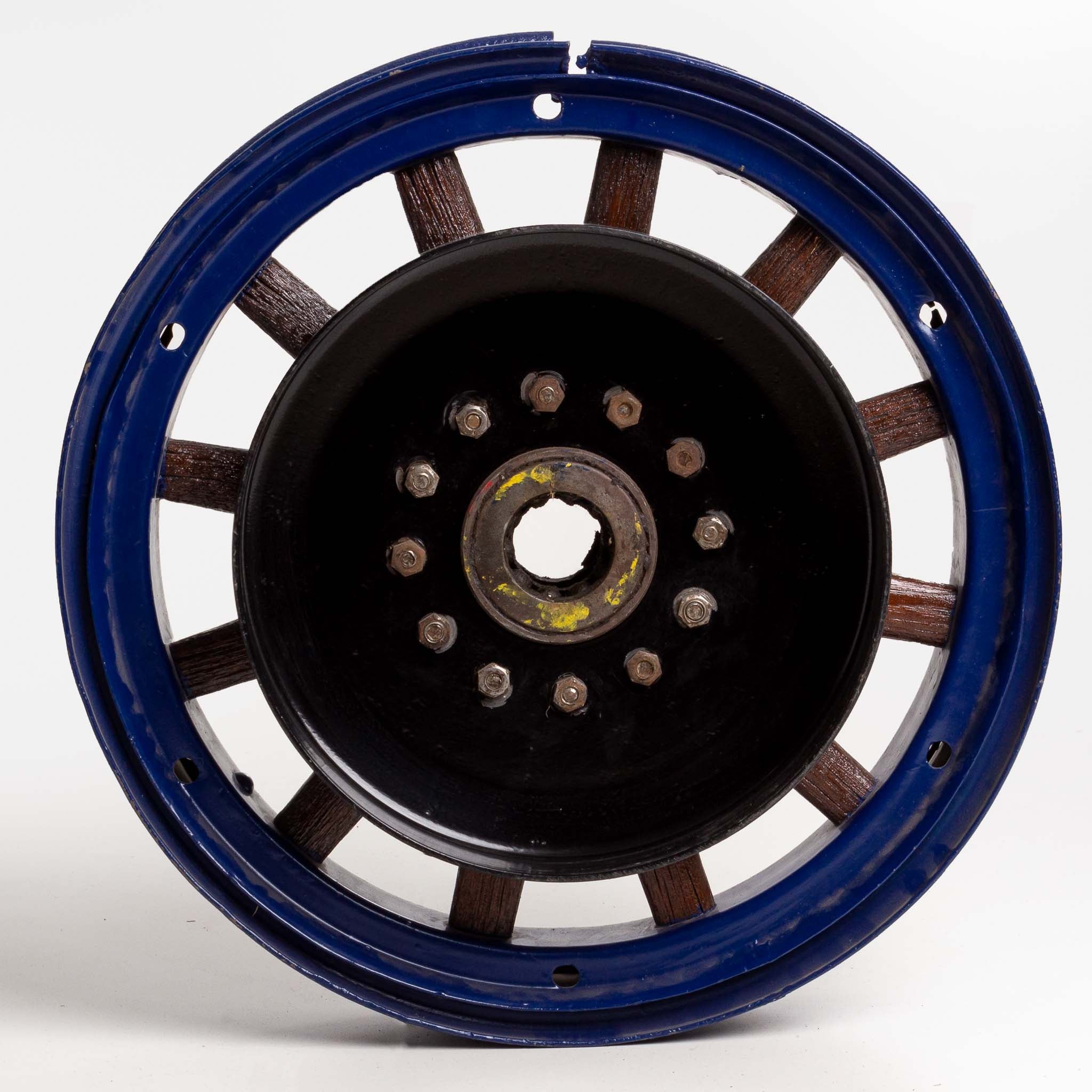 Blue Powder Coated Rim with Wood Spokes – Iron Crow