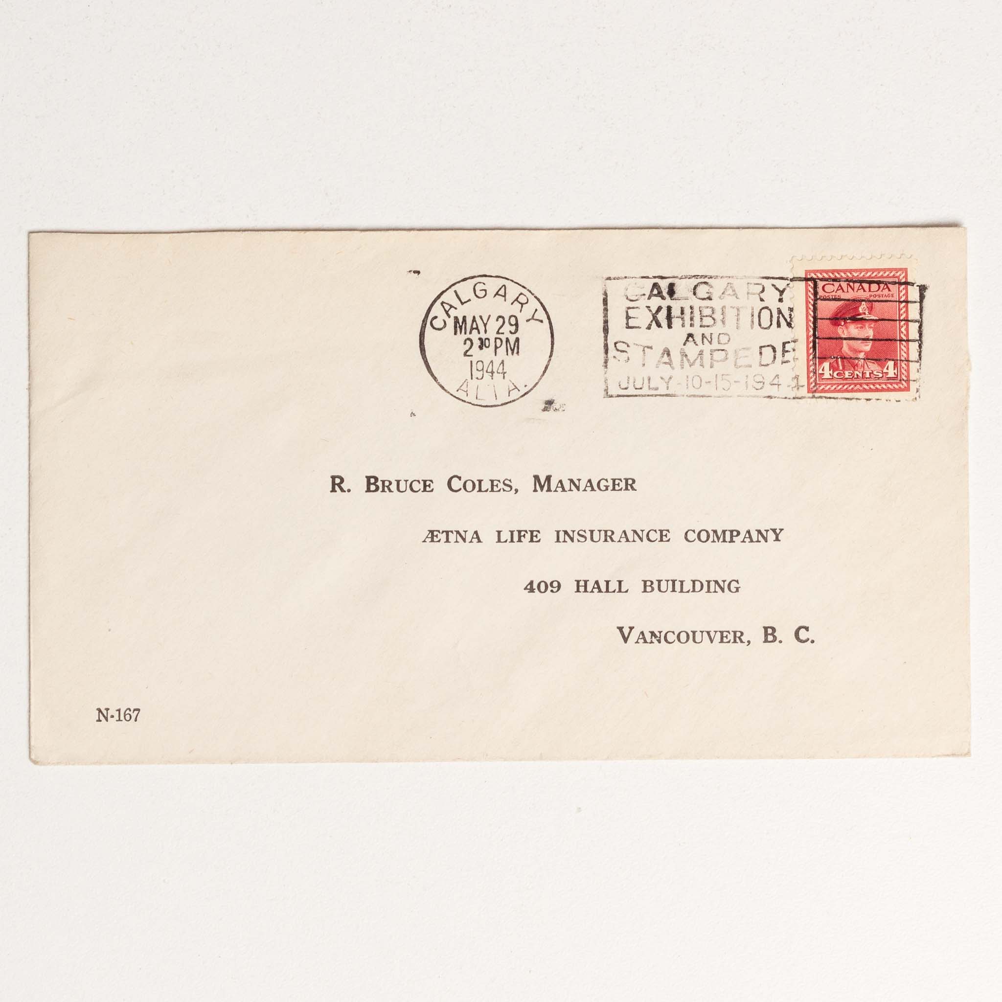 Aetna Life Insurance Envelope with 1944 Calgary Stampede Stamp – Iron Crow