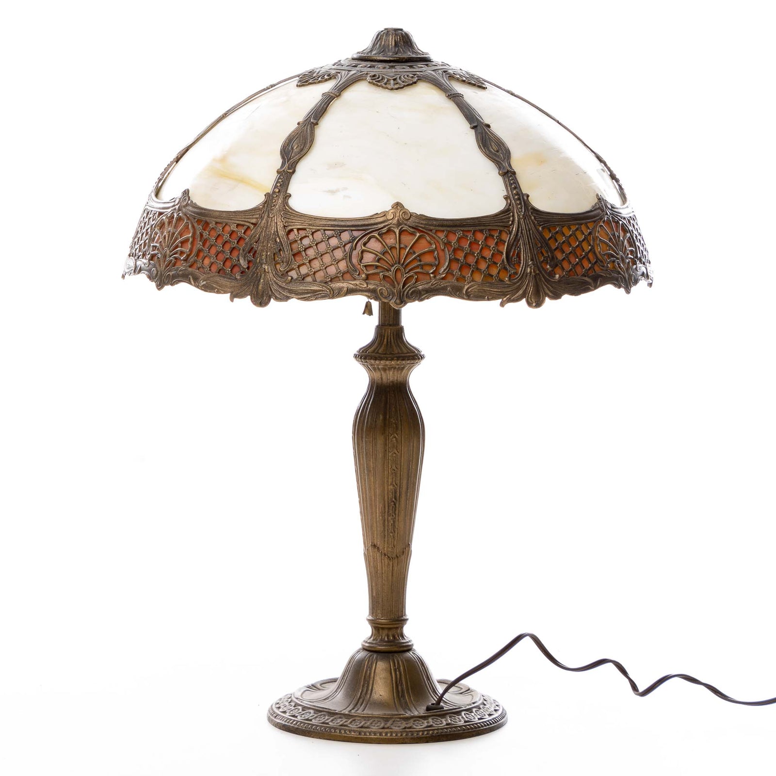 Victorian Table Lamp with Slag Glass Dome Shade Iron Crow